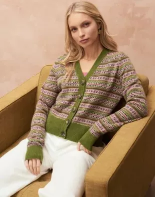 Brora - Cashmere Fair Isle V Neck Cardigan