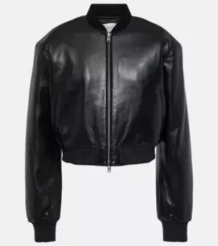 Next Leather Jackets - Women's Black Cropped Bomber Jacket
