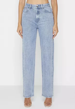 Manière de voir - Rhinestone Mom Jeans - Mid Blue