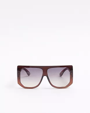 River Island - Brown Oversized Visor Sunglasses