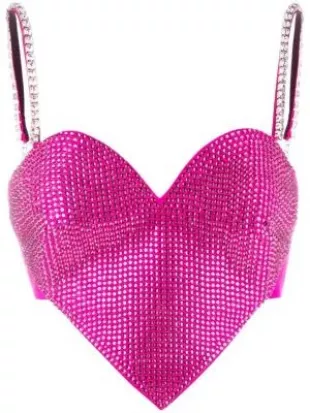 area - Embellished Stretch Wool Heart Crop Top