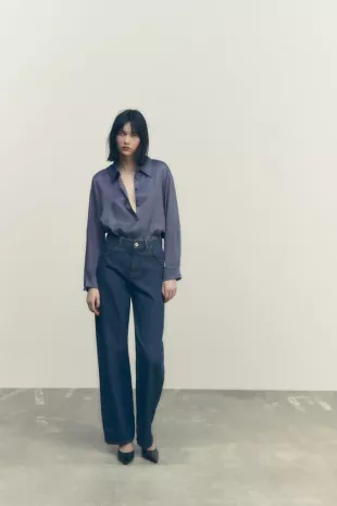 Zara - Covered Button Satin Shirt