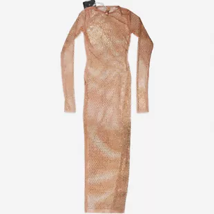 skims - Swarovski Gold Stretch Net Long Sleeve Dress