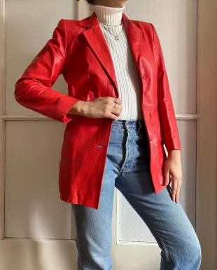 Unbranded - Vintage Genuine Leather Jacket in Coral Red / Size Small ...