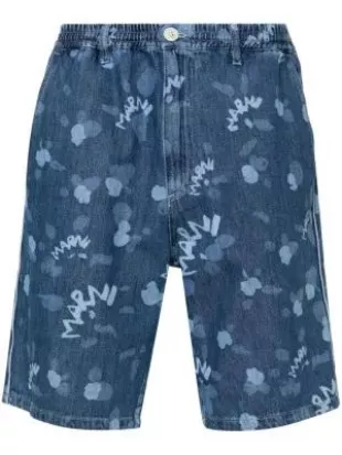 Marni - All-Over Logo-Print Denim Dhorts