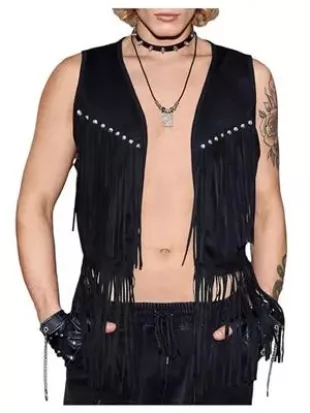 Gorglitter - Men's Fringe Open Front Vest Jacket Sleeveless Tassel Tops ...