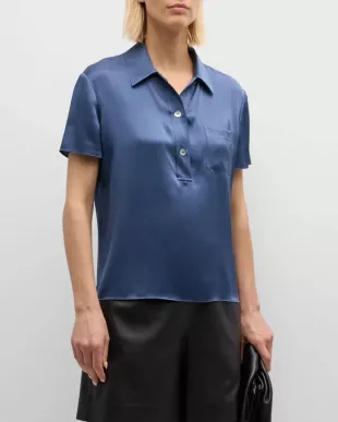 vince - Silk Satin Polo in Riverbed