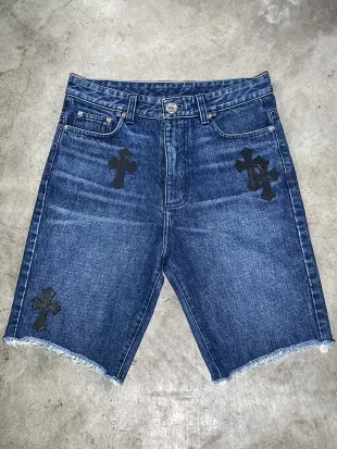 Chrome Hearts - Blue Denim & Black Cross Patch Shorts
