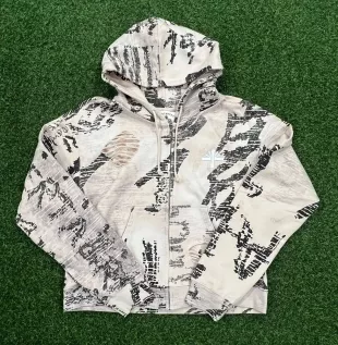 Vertabrae - Ivory Graffiti Zip-Up Hoodie