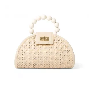 Soli & Sun - The Bella White & Cream Rattan Woven Handbag