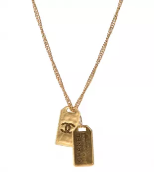 Chanel - ID Dog Tag Charm Necklace Gold