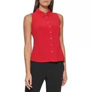 Tommy Hilfiger - Classic Collared Button Front Sleeveless-Knit Top
