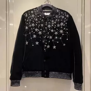 Saint Laurent Paris - Glitter Ysl Velvet Bomber Jacket