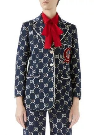 Gucci - GG Jersey Single-Breasted Jacket w/ Preppy Patch