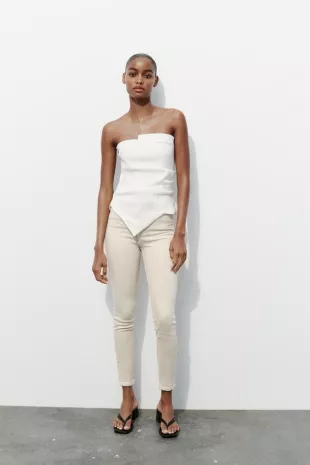 Zara - Strapless Ruched Top in White