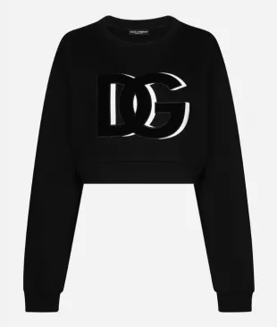 Dolce and Gabbana - Cropped Jersey Sweatshirt with Dg Logo Patch