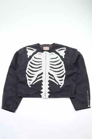 kapital - Black Denim Skeleton Moto Jacket