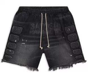 Satoshi Nakamoto - Faded Black Denim Padded Side Shorts