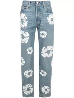 Denim Tears - Cotton Wreath-print Straight-leg Jeans