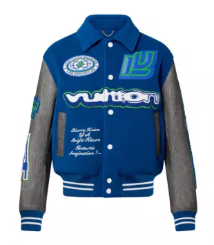Louis Vuitton - Blue & Dark Grey LV Bouclette Varsity Jacket