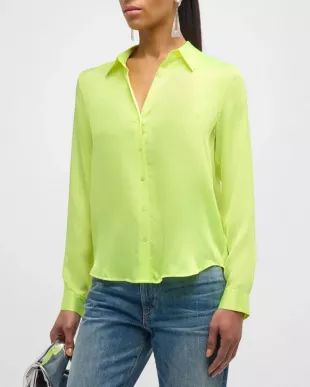 L'agence - Tyler Silk Blouse in Neon Citrus