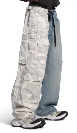 Balenciaga - Grey Camo & Light Blue Denim Split Hybrid Pants