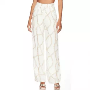 Anine Bing - Carrie Pant Chain-Link Silk Lined Printed Wide Leg Pleated ...
