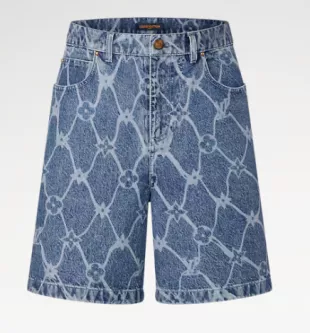 Louis Vuitton - Blue Fishnet Monogram Denim Shorts