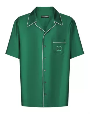 Dolce & Gabbana - Green Silk Piped Trim Shirt