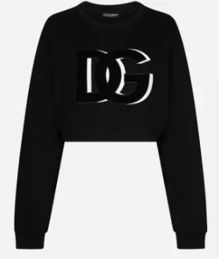 Dolce and Gabbana - Cropped Jersey Sweatshirt With DG Logo Patch