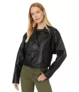 infinity - Women’s Chic Black Cropped Leather Biker Jacket
