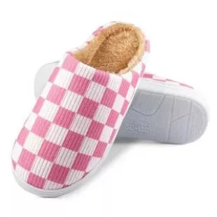 Bunyiscn - Bunyiscn Checkered Slippers for Women Pink Fuzzy Slippers