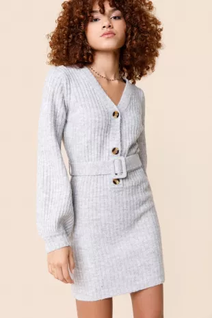francesca's - Alexa Belted Button Front Sweater Dress