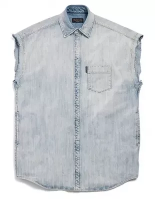 Balenciaga - Light Blue Denim Cut Off Shirt