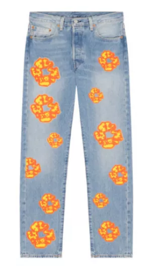 Denim Tears - x Offset Light Wash & Orange Cotton Wreath Jeans