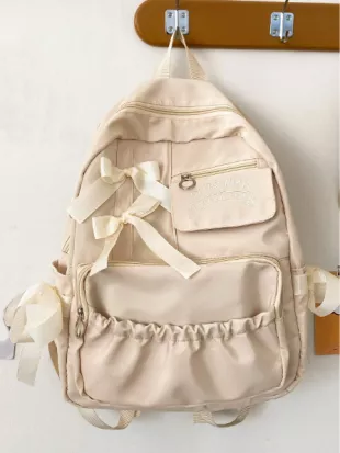 Shein - Letter Graphic Bow Decor Functional Backpack