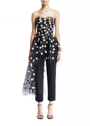 Oscar de la Renta - Asymmetric Polka-Dot Tulle Bustier Top