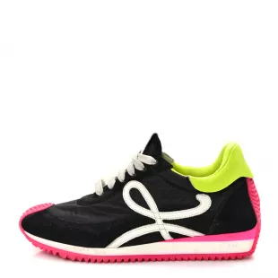 Loewe - Suede Nylon Womens Flow Runner Sneakers 39 Black Neon Pink