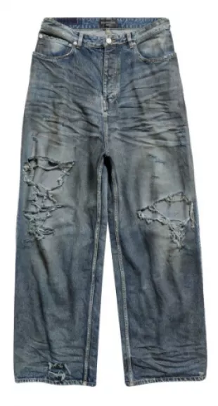 Balenciaga - Dirty Blue Ripped Knee Baggy Jeans