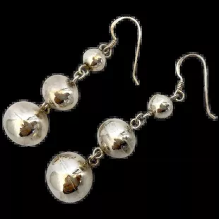 Ruby Lane - Vintage three silver balls drop earrings fish hook ear wire ...
