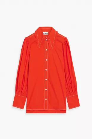 ganni - Ruffle-Trimmed Cotton-Poplin Shirt