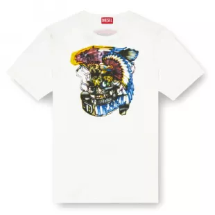Diesel - White & Multicolor Tattoo Print T Shirt