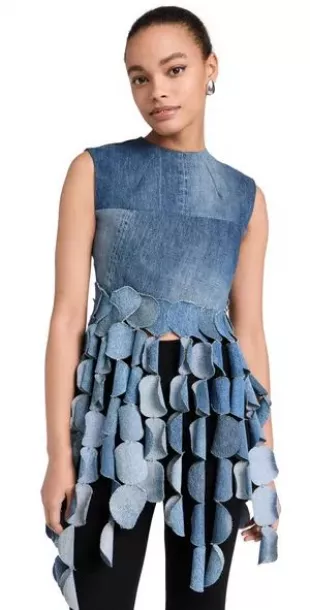 A.W.A.K.E. MODE - Upcycled Denim Top Blue Denim