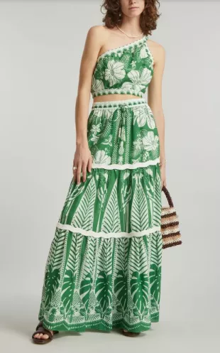 FARM Rio - Macaw Elegance Off-White One-Shoulder Crop-Top