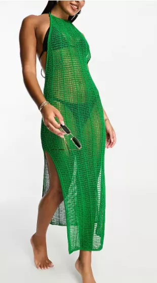 ASOS DESIGN - Open Knit Halter Maxi Beach Dress