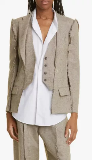 R13 - Fray Seam Flat Sleeve Merino Wool Blazer in Oatmeal