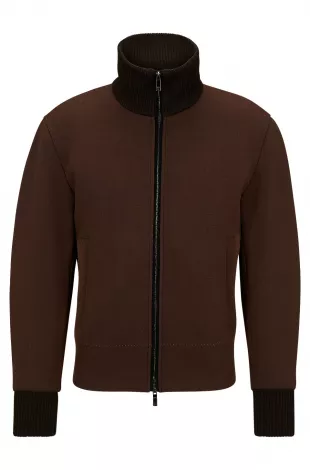 boss - Padded Woven Jacket with Knitted Stand Collar