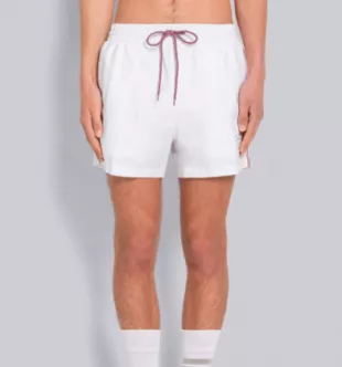 Thom Browne - White Solid Swim Tech Striped Side Drawcord Waist Swim Short