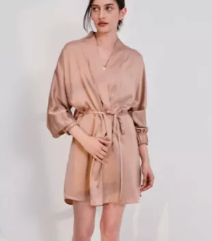 Lunya - Washable Silk Short Robe In Otium Tan