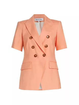 Veronica Beard - Atwood Stretch Linen Double-Breasted Jacket in Coral